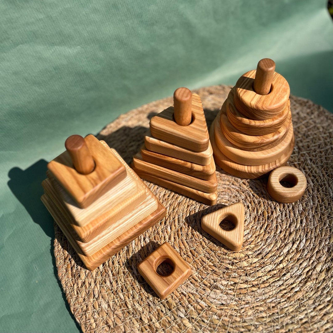 Montessori Set of 3 Different Pyramids Round Square and - Etsy
