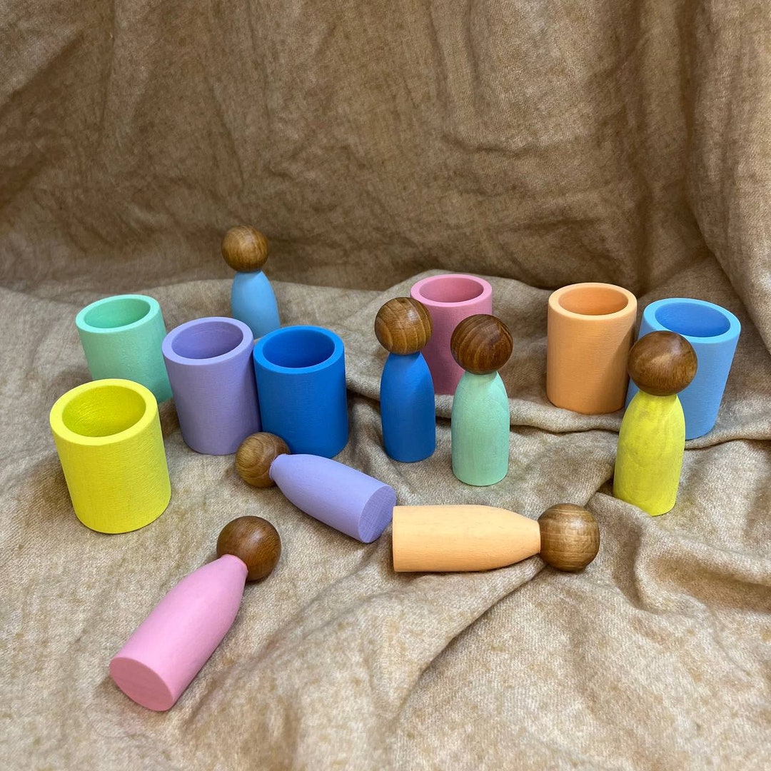 Montessori Waldorf Wooden Rainbow Peg Doll and Cups Gift Toy - Etsy