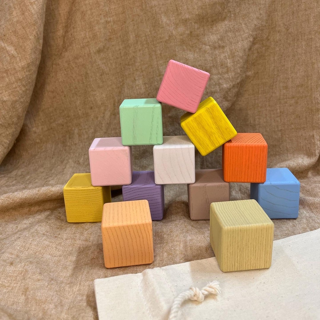 Wooden Cubes, Building Blocks, Montessori Blocks, Colored Cubes ...