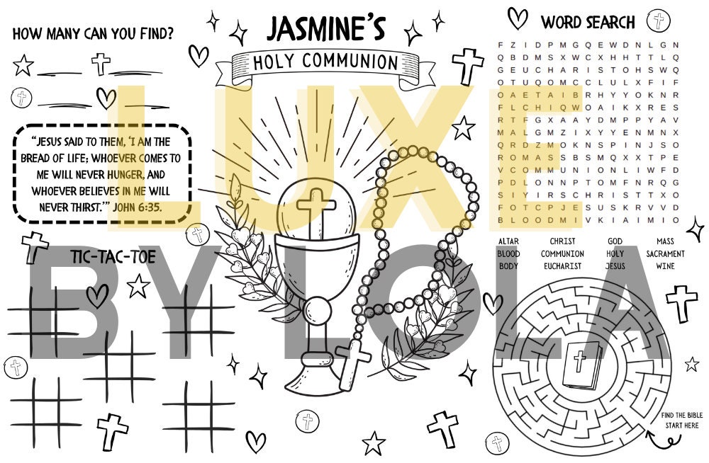 PRINTABLE Holy Communion Activity & Coloring Placemat, Digital File ...