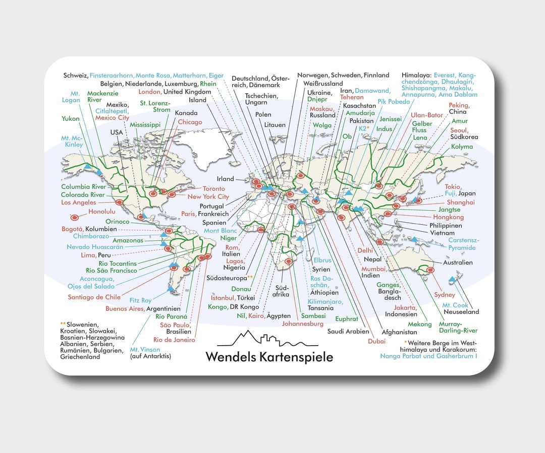 World Map Postcard | Greeting Card With Mountains, Rivers, Cities and ...