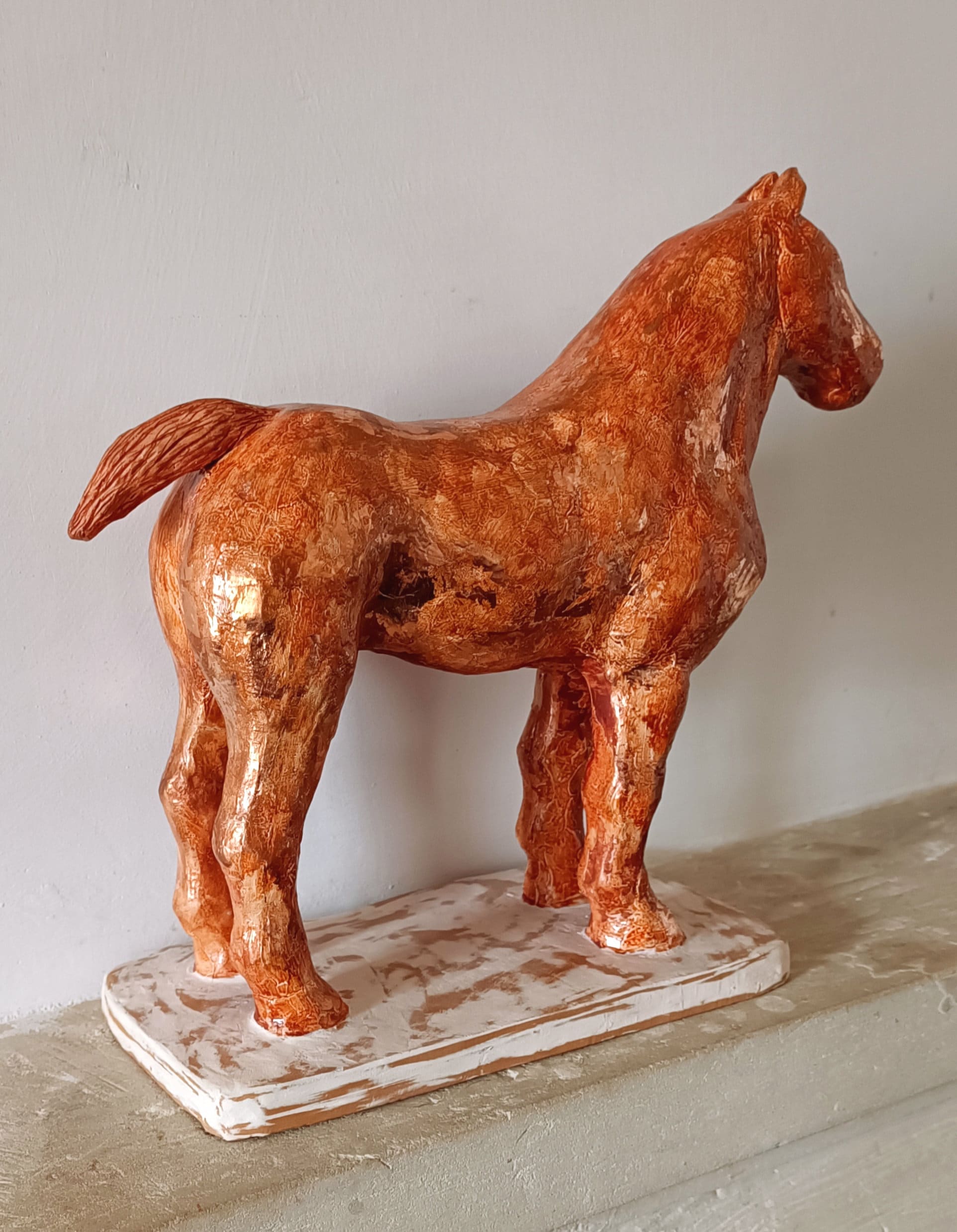 Original Clay Sculpture Horse Fine Art White Red Orange Decor ...