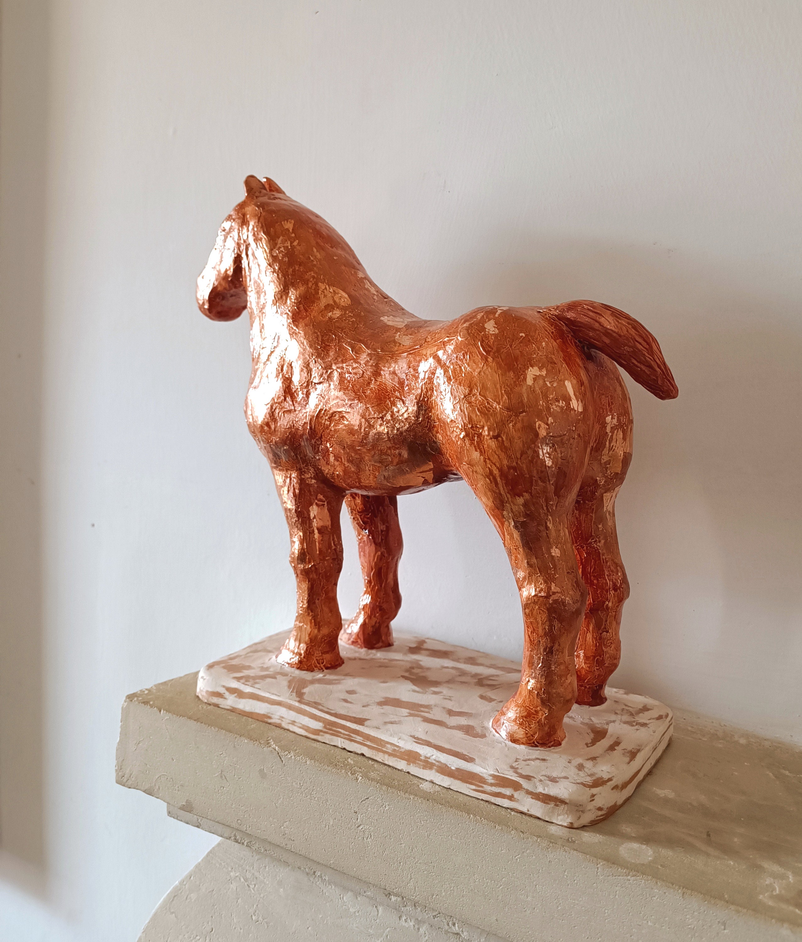 Original Clay Sculpture Horse Fine Art White Red Orange Decor ...