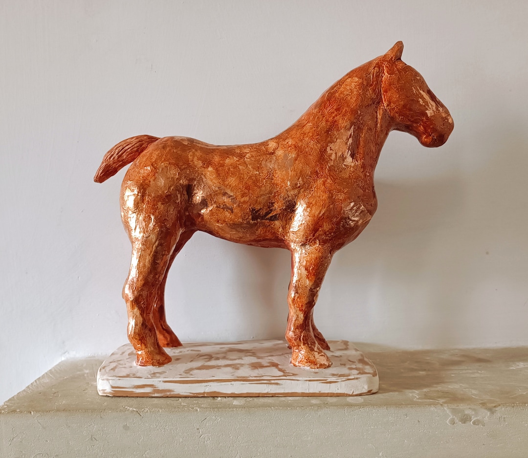 Original Clay Sculpture Horse Fine Art White Red Orange Decor ...
