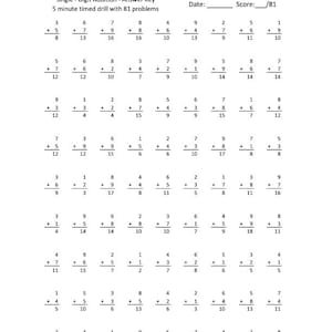 Single Digit Addition Timed Drill - Etsy