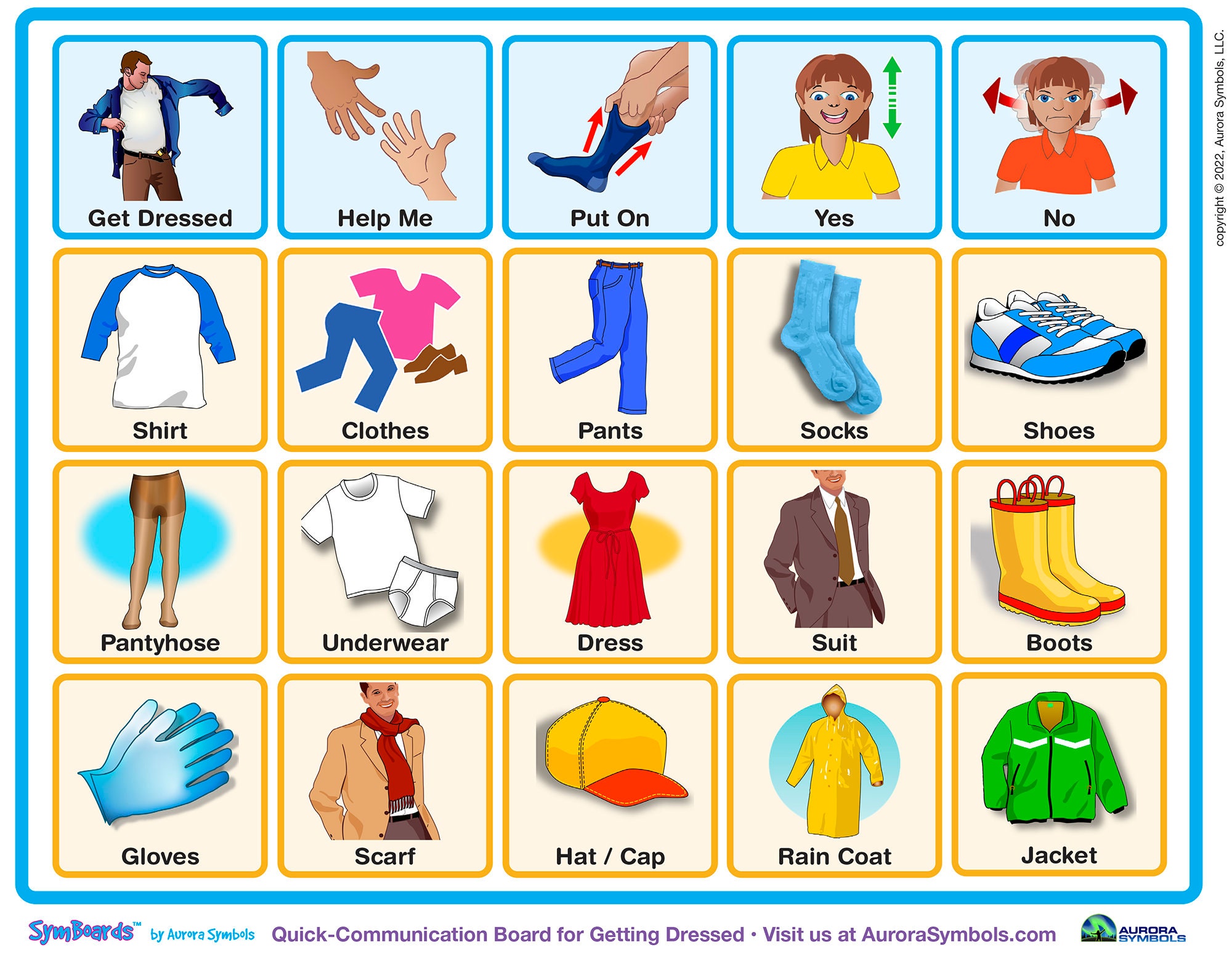 Dressing Quick Communication Board, AAC, Color Coded Words, Aided ...