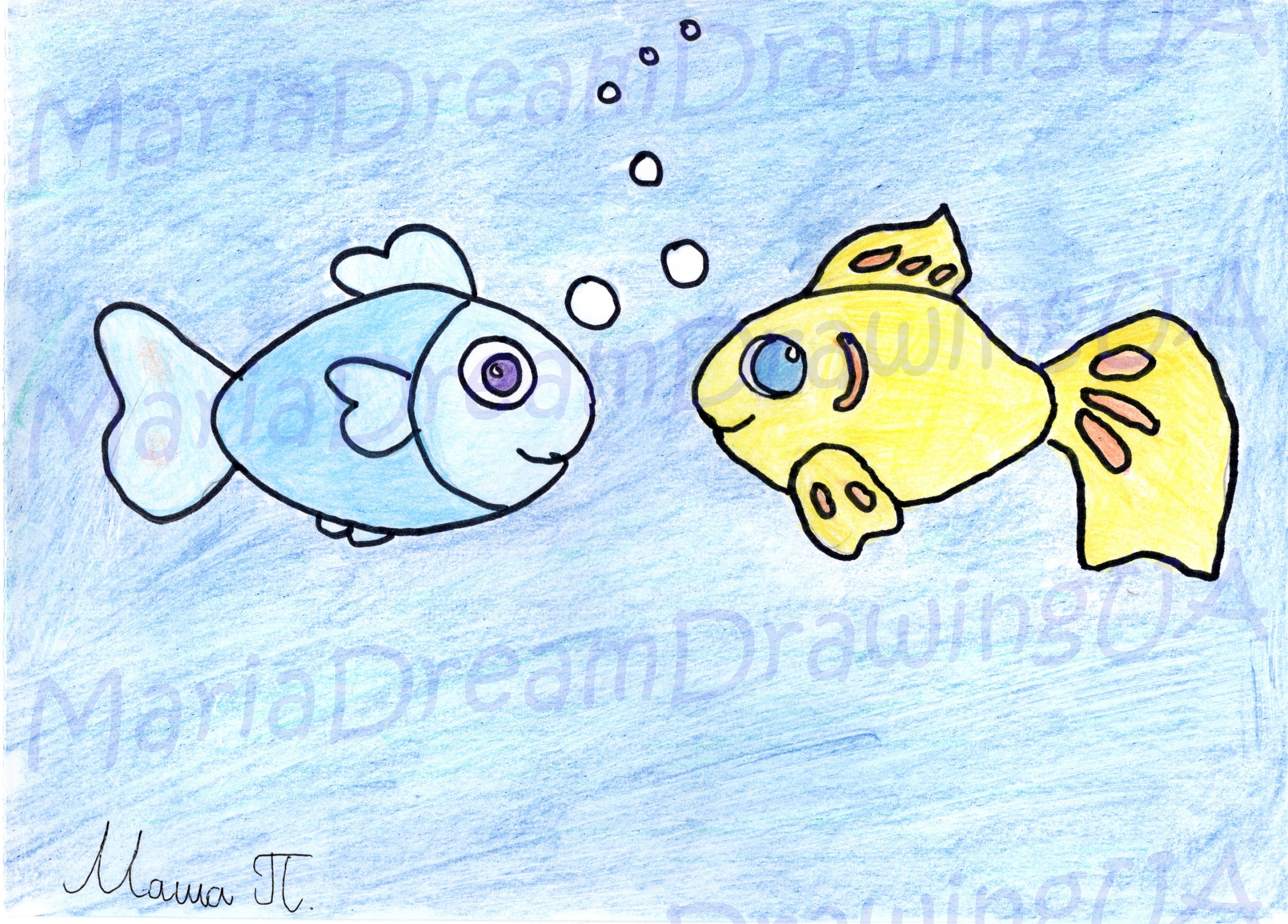 Two Fish Kissing Drawing