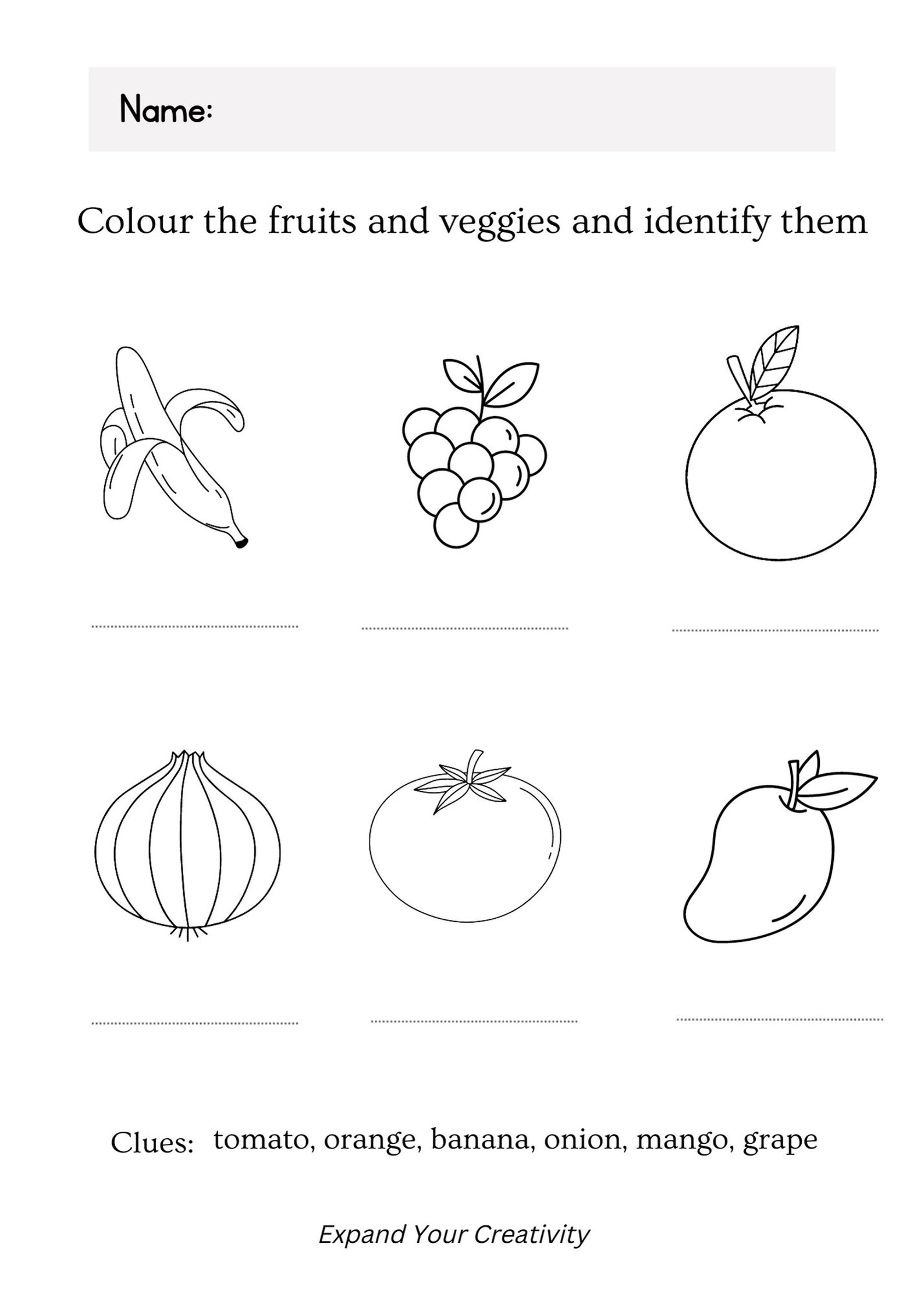 Fruits and Veggies Coloring Page Kids Activity Printable - Etsy