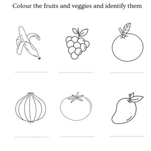 Fruits and Veggies Coloring Page, Kids Activity, Printable Activity ...