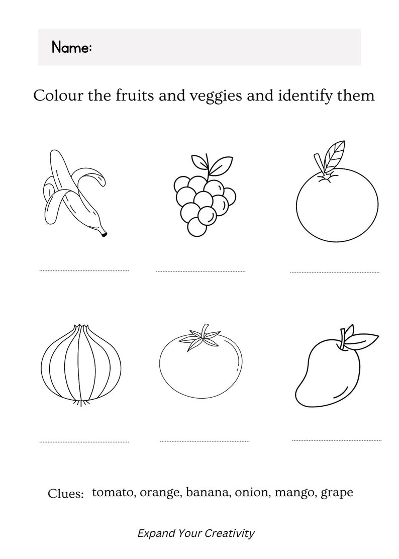 Fruits and Veggies Coloring Page, Kids Activity, Printable Activity ...