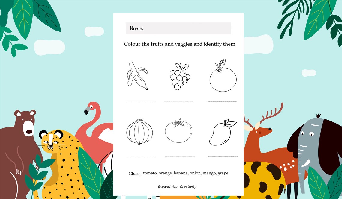 Fruits and Veggies Coloring Page, Kids Activity, Printable Activity ...