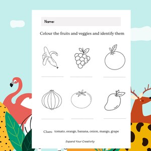 Fruits and Veggies Coloring Page, Kids Activity, Printable Activity ...