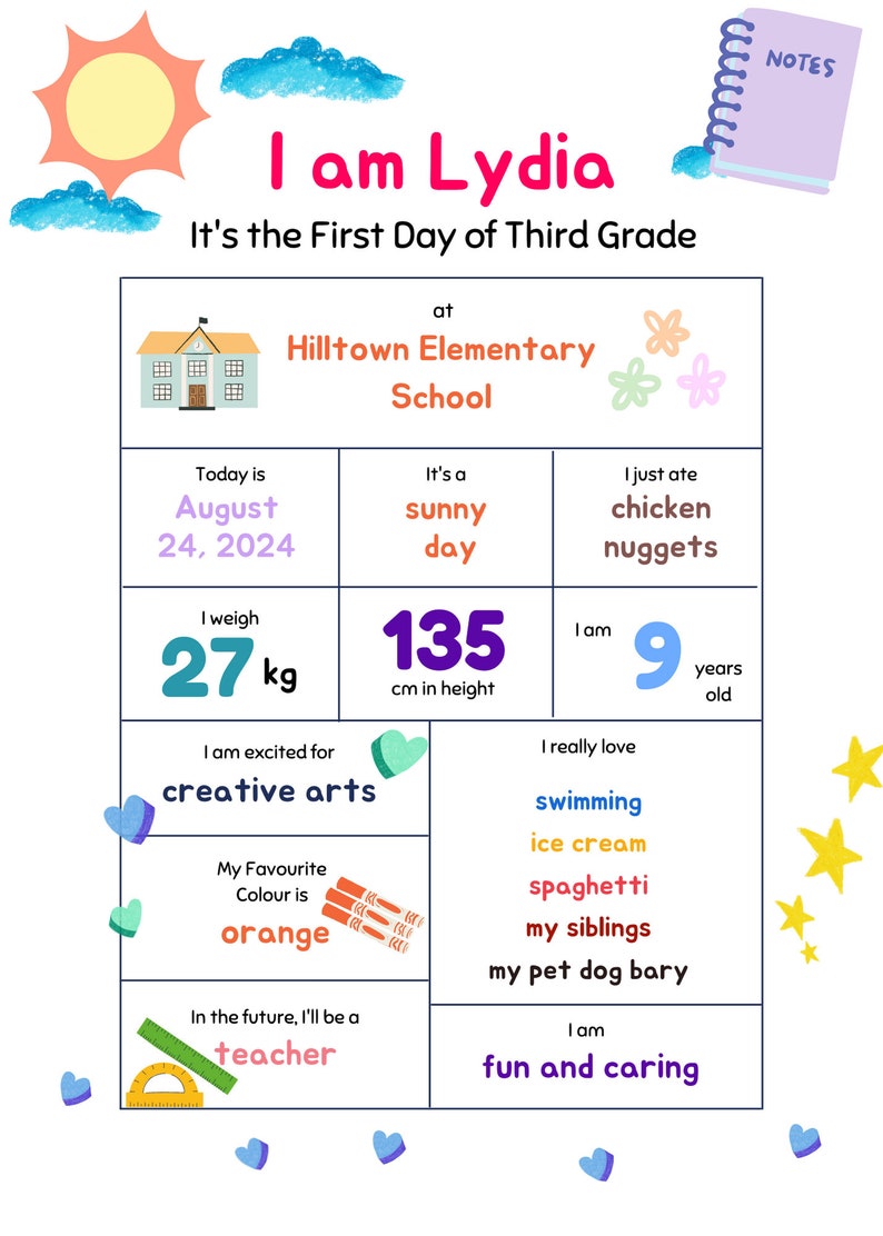 Editable First Day of School Print, Back to School Template, Colorful ...