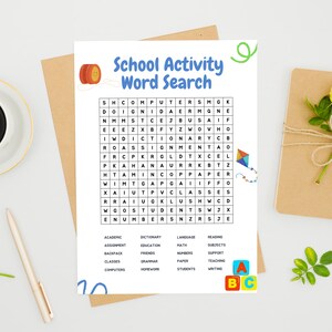 School Activity Word Search, Word Games for Kids, School Vocabulary ...