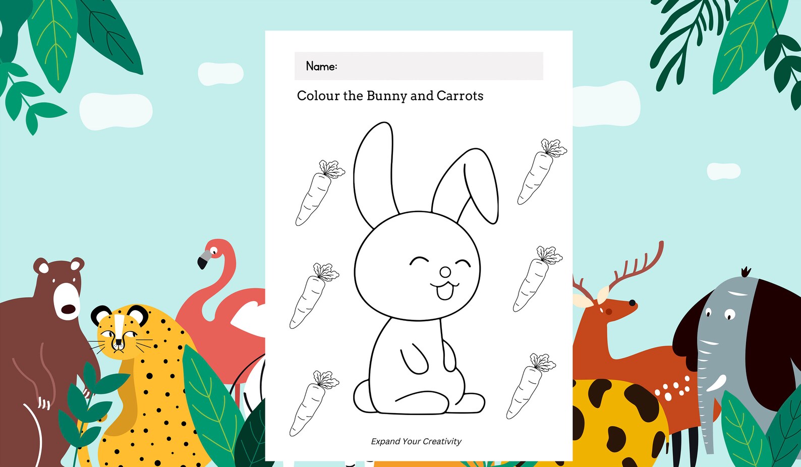 Bunny Coloring Page, Kids Activity, Printable Activity, Digital ...