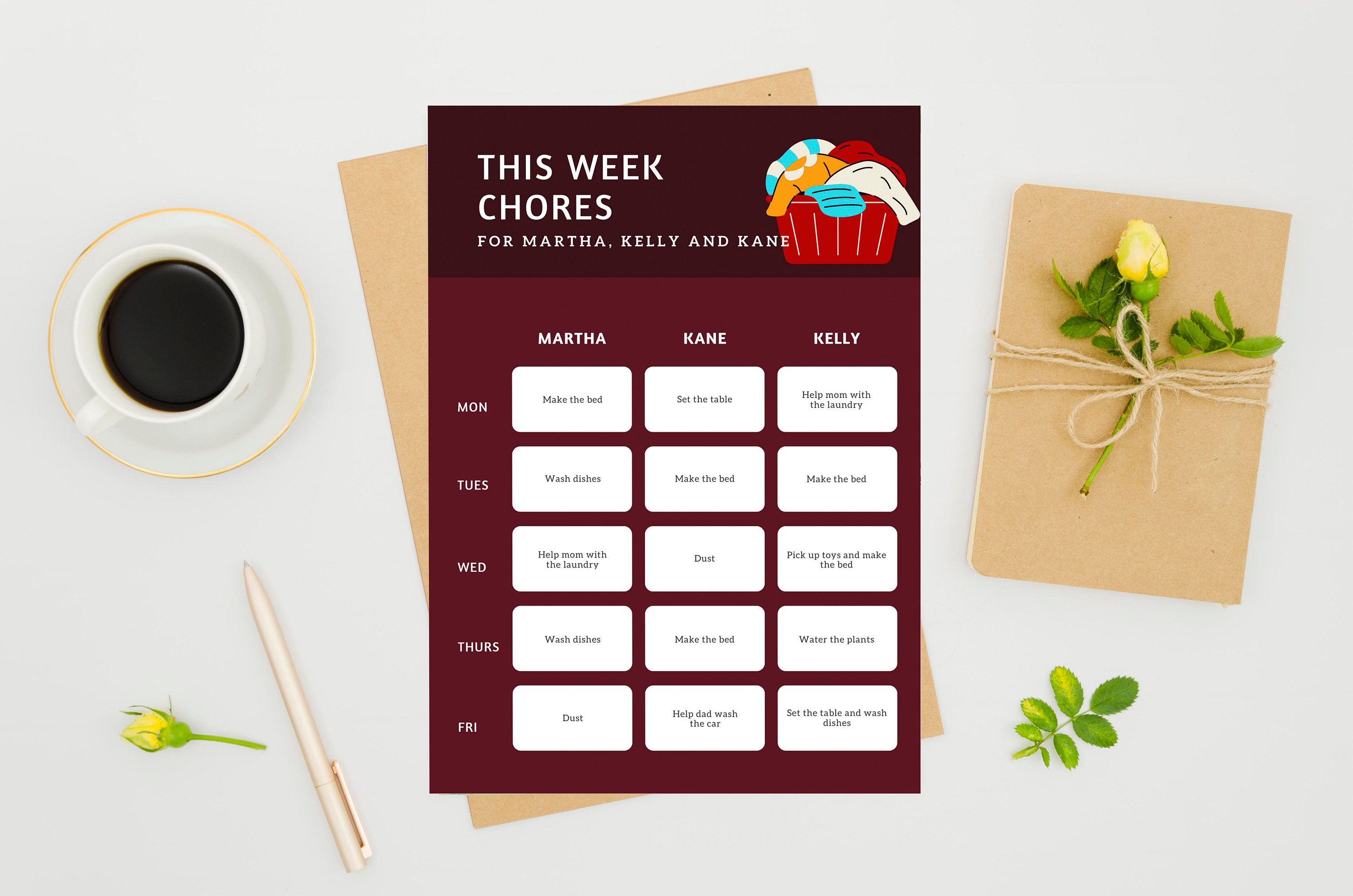 Editable Kids Chore Chart, Weekly Planner, Daily Chore Routine Chart ...