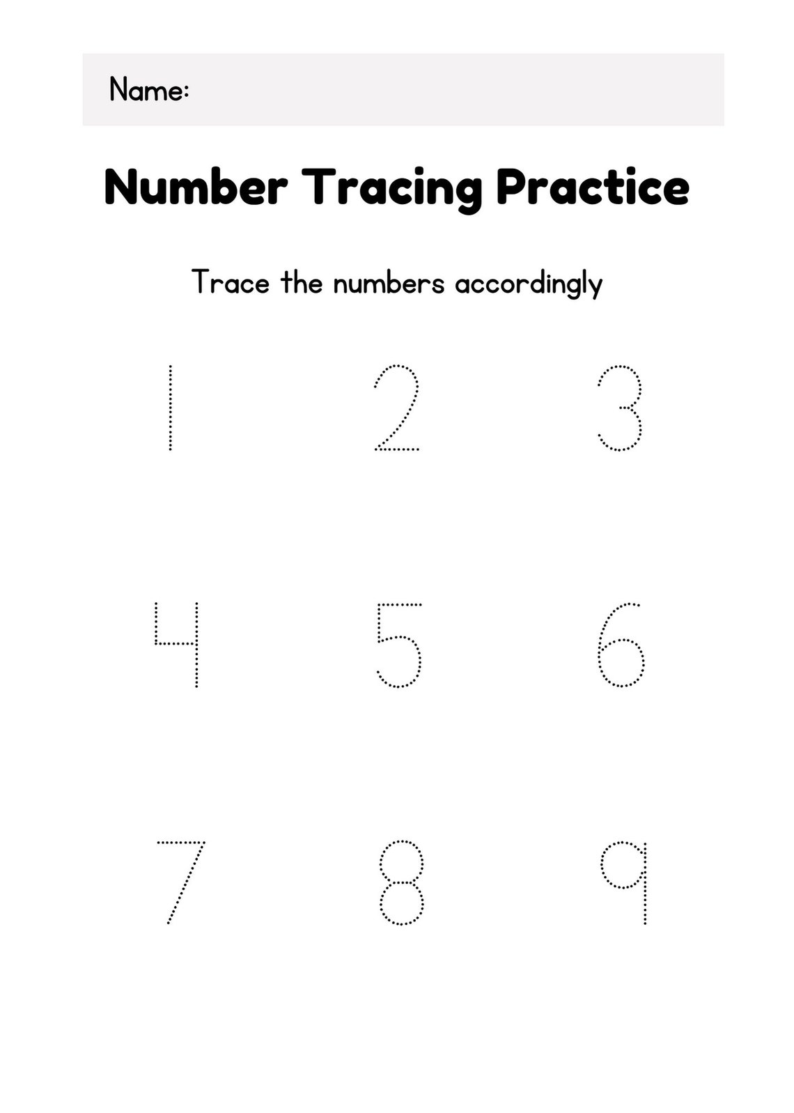 Number Tracing 1-9 Worksheet, Toddler Handwriting Practice, Printable ...