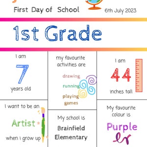 Editable First Day of School Print, Back to School Template, Colorful ...