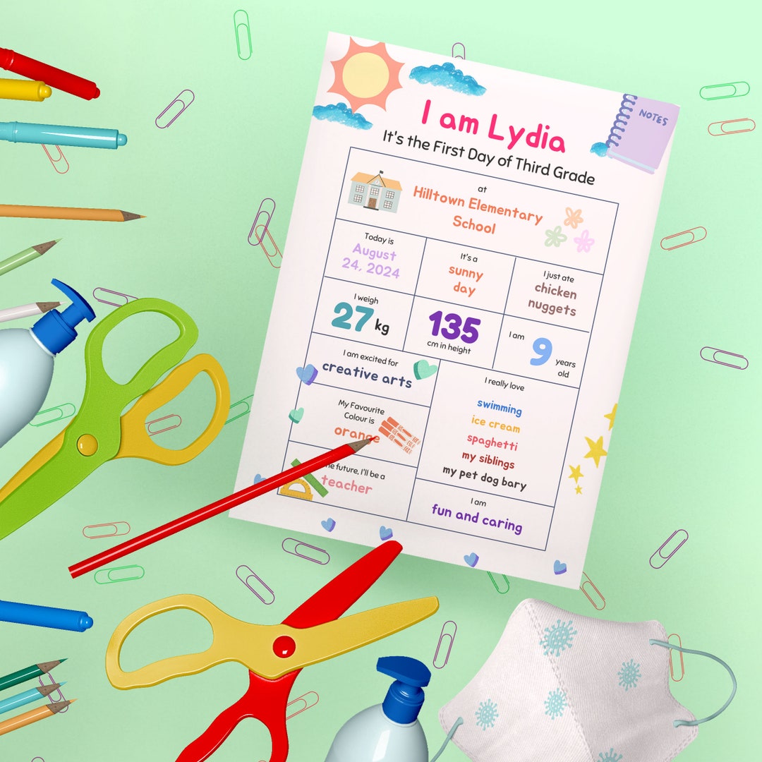 Editable First Day of School Print, Back to School Template, Colorful ...