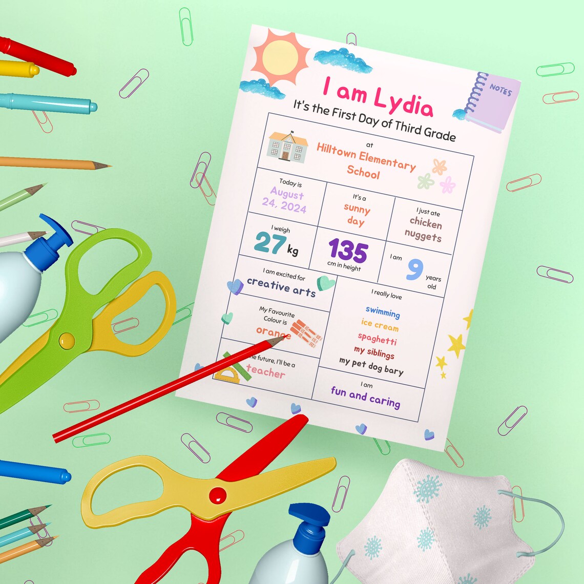 Editable First Day of School Print, Back to School Template, Colorful ...