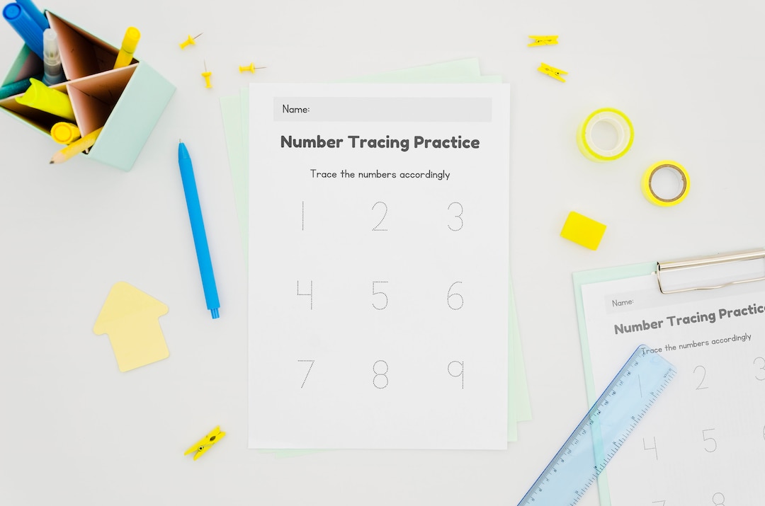 Number Tracing 1-9 Worksheet, Toddler Handwriting Practice, Printable ...