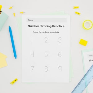 Number Tracing 1-9 Worksheet, Toddler Handwriting Practice, Printable ...