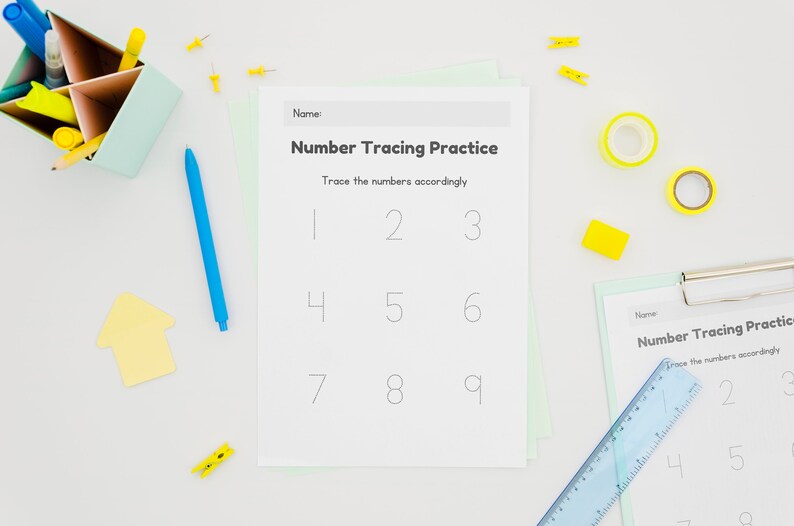 Number Tracing 1-9 Worksheet, Toddler Handwriting Practice, Printable ...