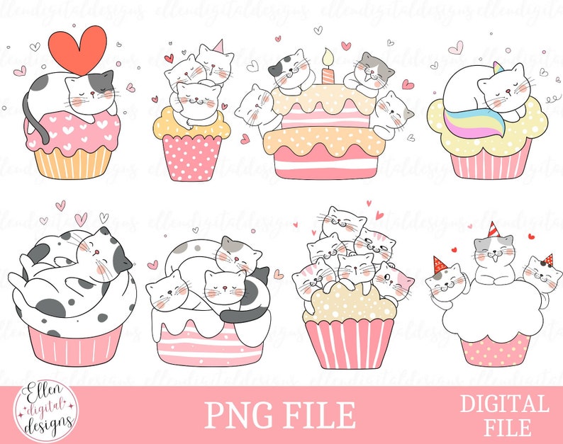 Cat With Cupcake Clipart Funny Cats Clipart Cat Cartoon - Etsy