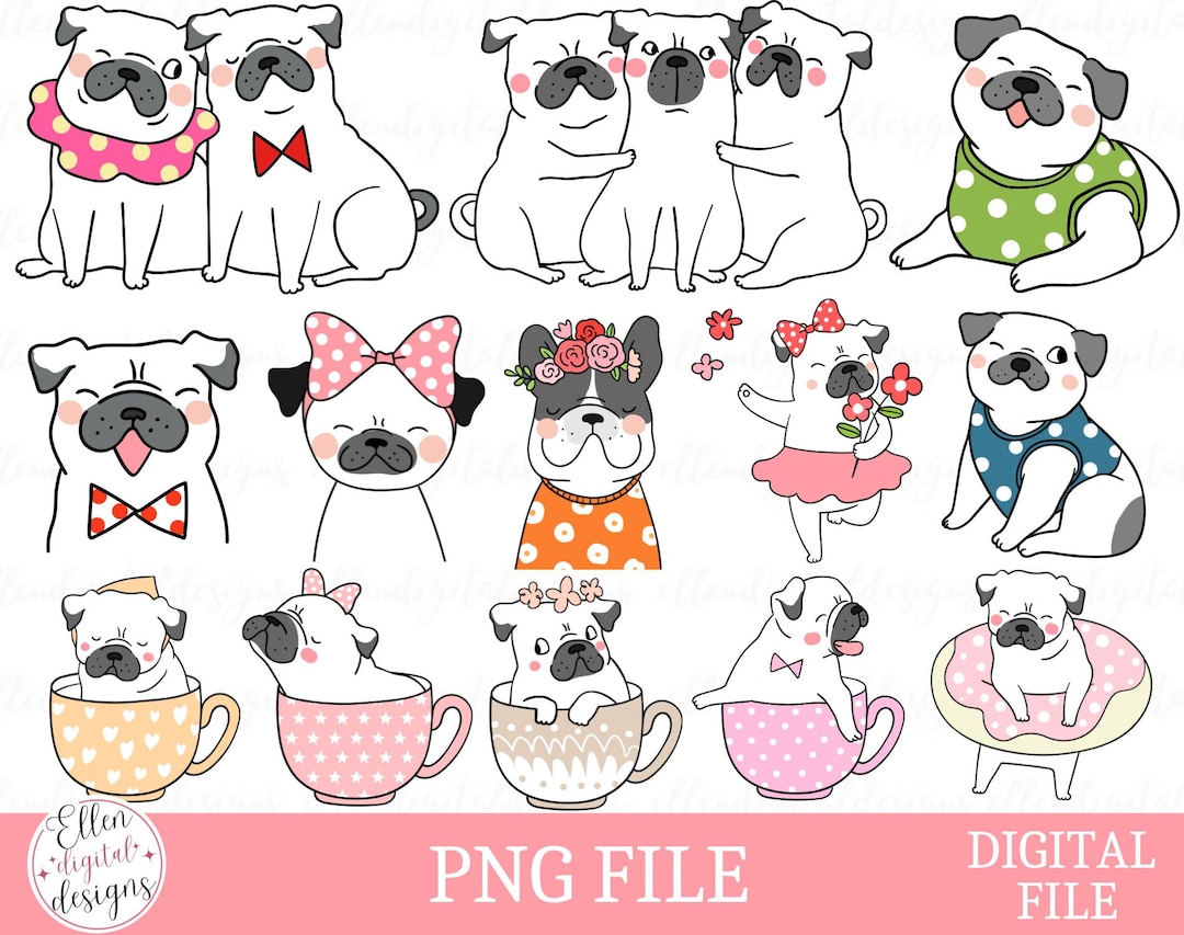 Cute Pug Clipart Funny Pug Clipart Cute Dog Clipart Dog - Etsy UK
