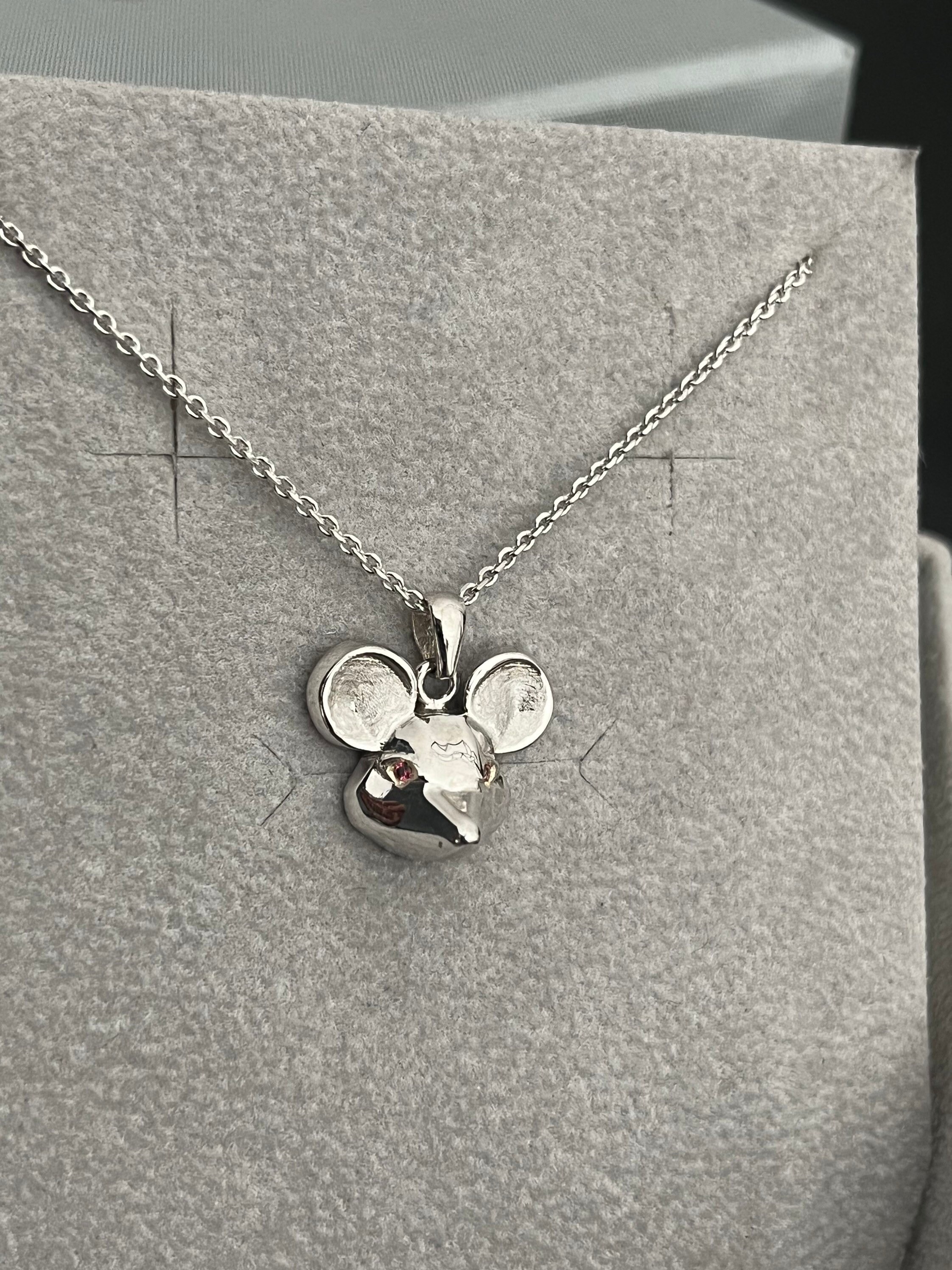 Mouse 3d Necklace Pendant in Sterling Silver With Pink Topazes New - Etsy