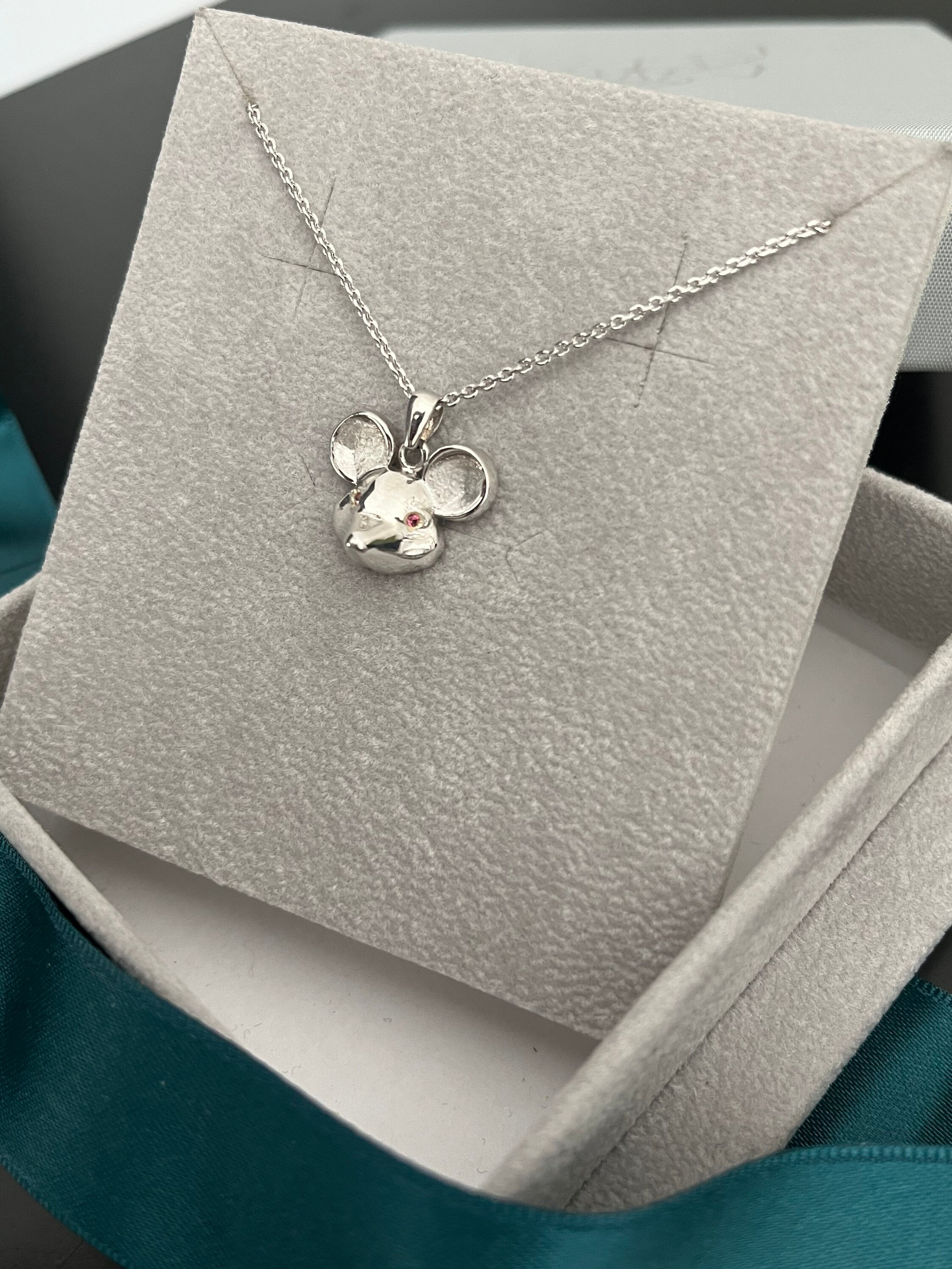 Mouse 3d Necklace Pendant in Sterling Silver With Pink Topazes New - Etsy