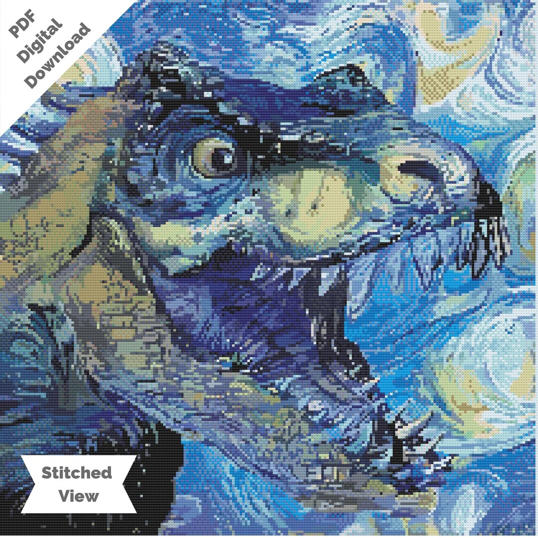 MINI Starry Night T-rex Cross Stitch Chart | PDF Download | Pattern ...
