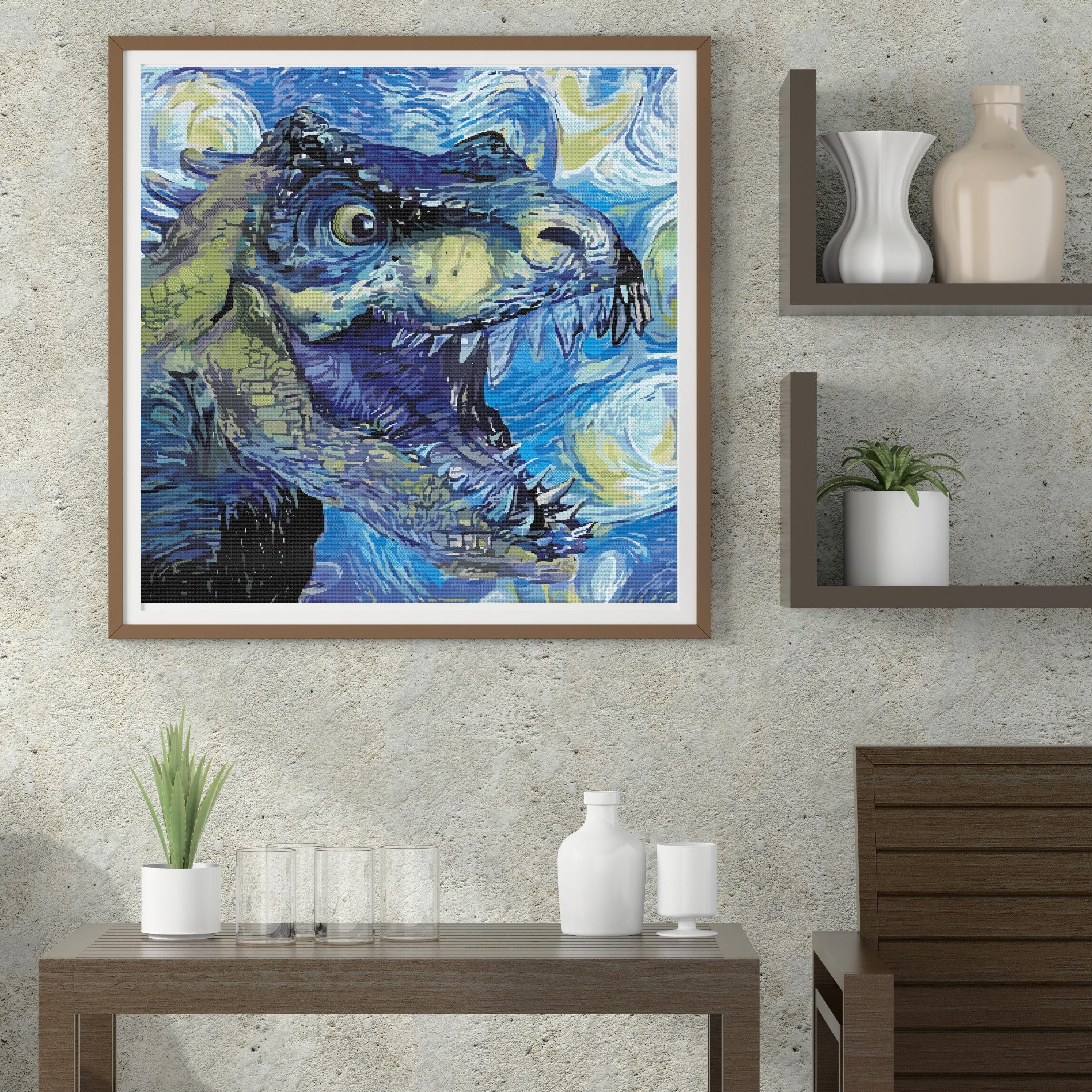 MINI Starry Night T-rex Cross Stitch Chart | PDF Download | Pattern ...