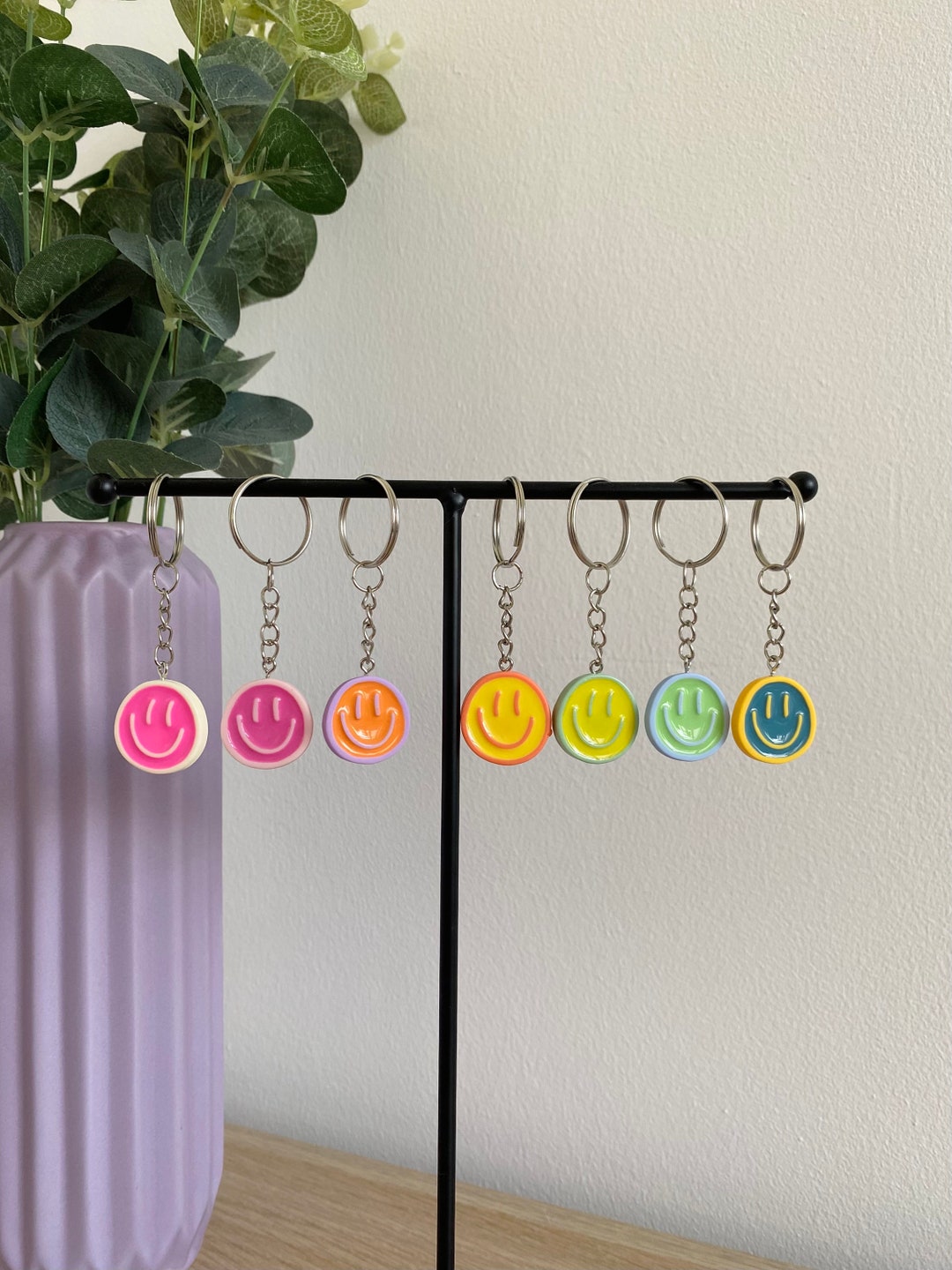 Personalised Smiley Face Keyring - Etsy UK