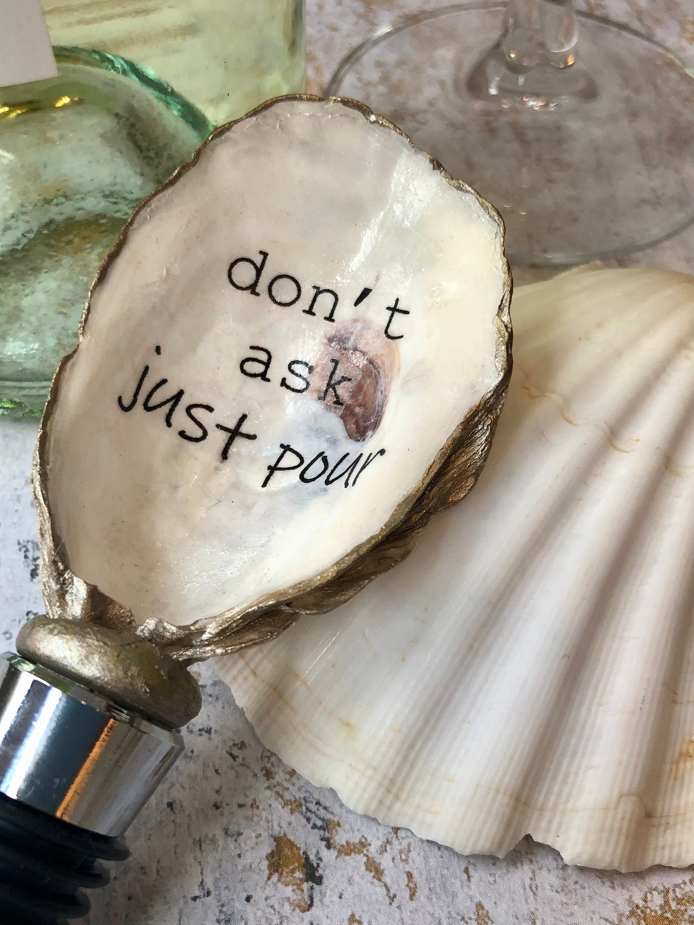Custom Saying or Logo Wine Stoppers / Oyster Shell Wine Lover ...