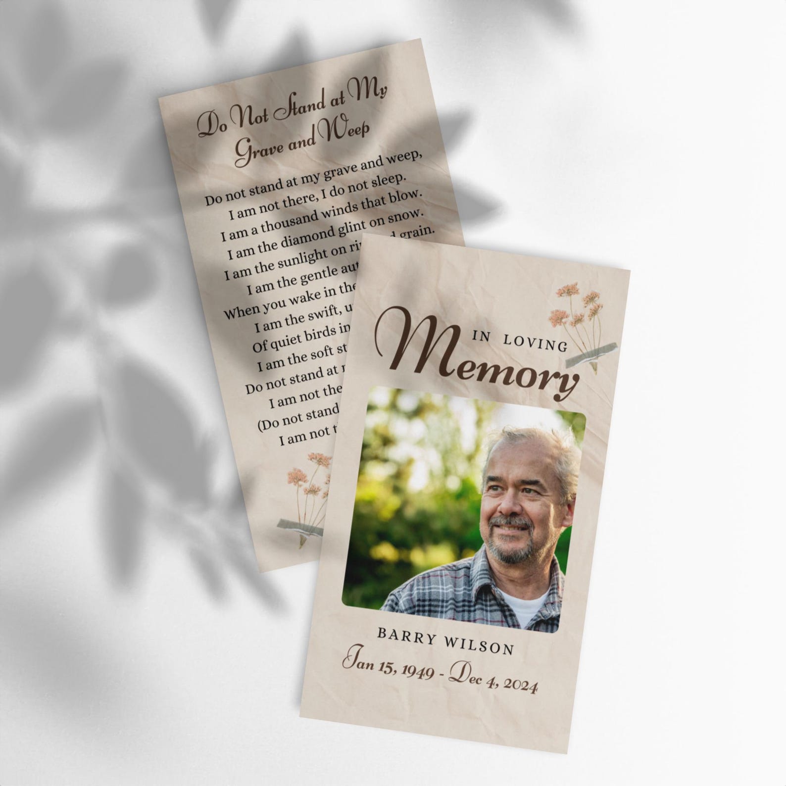 Celebration of Life, Custom Funeral Card, in Loving Memory ...