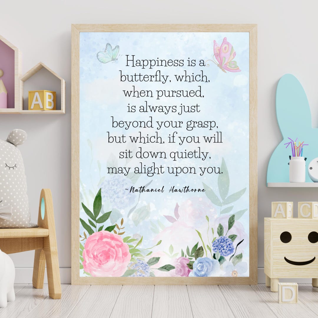 Happiness Quote Poster, Butterfly Poster, Housewarming Gift, Little ...
