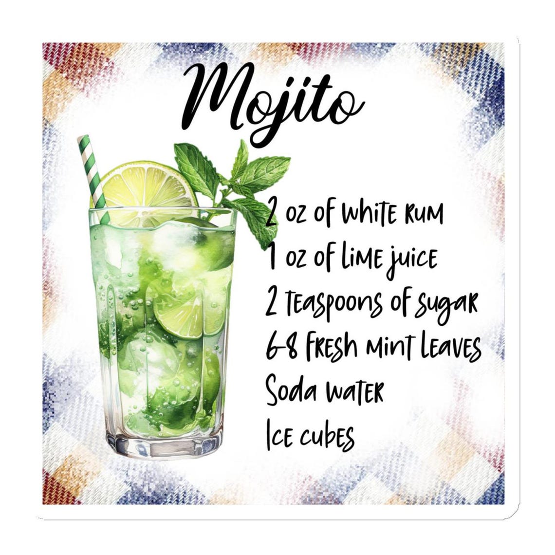 Mojito Cocktail Recipe Magnet, Cocktail Lover Gift, Mojito Recipe ...