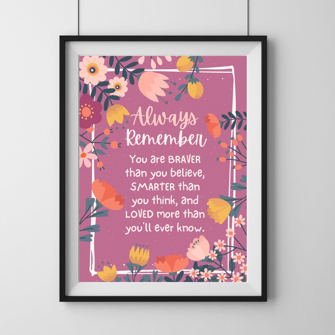 Always Remember Quote Print | Inspirational Poster | Braver Stronger ...