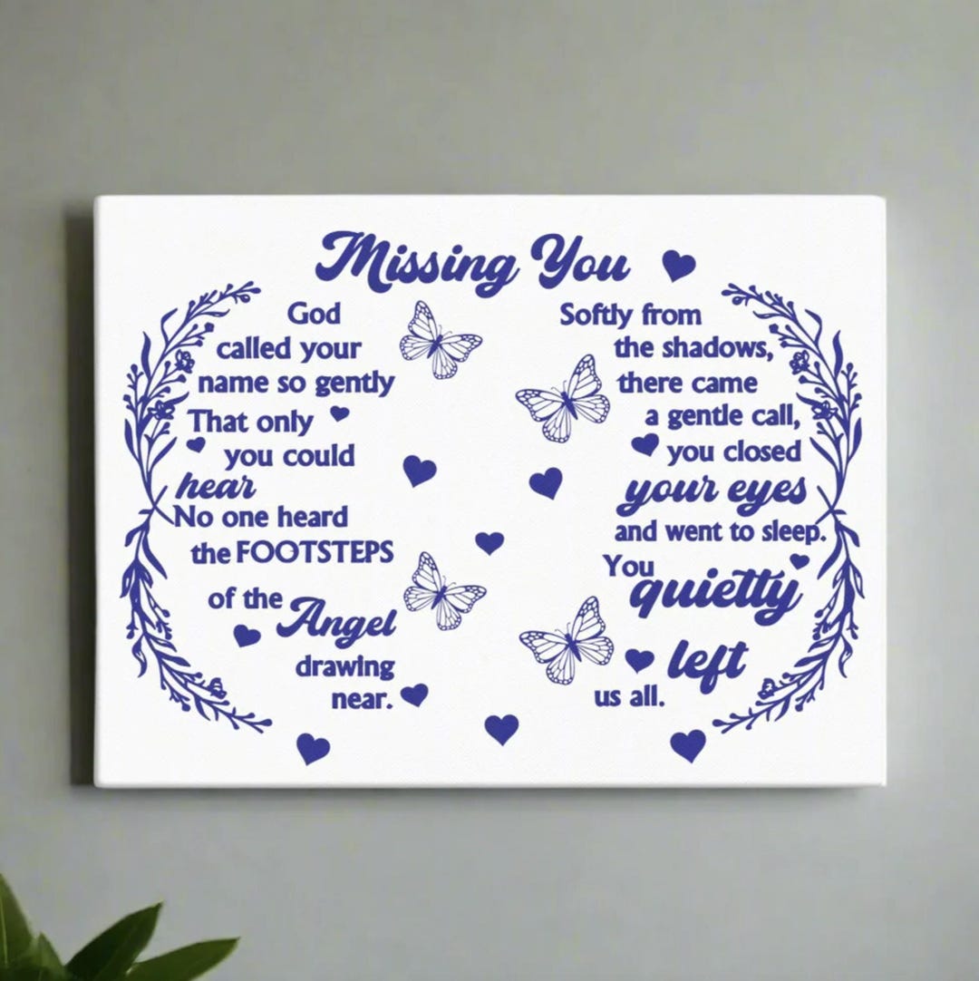 Memorial Poem Canvas, Missing You Poem Gift, Mourning Poem Wall Art ...