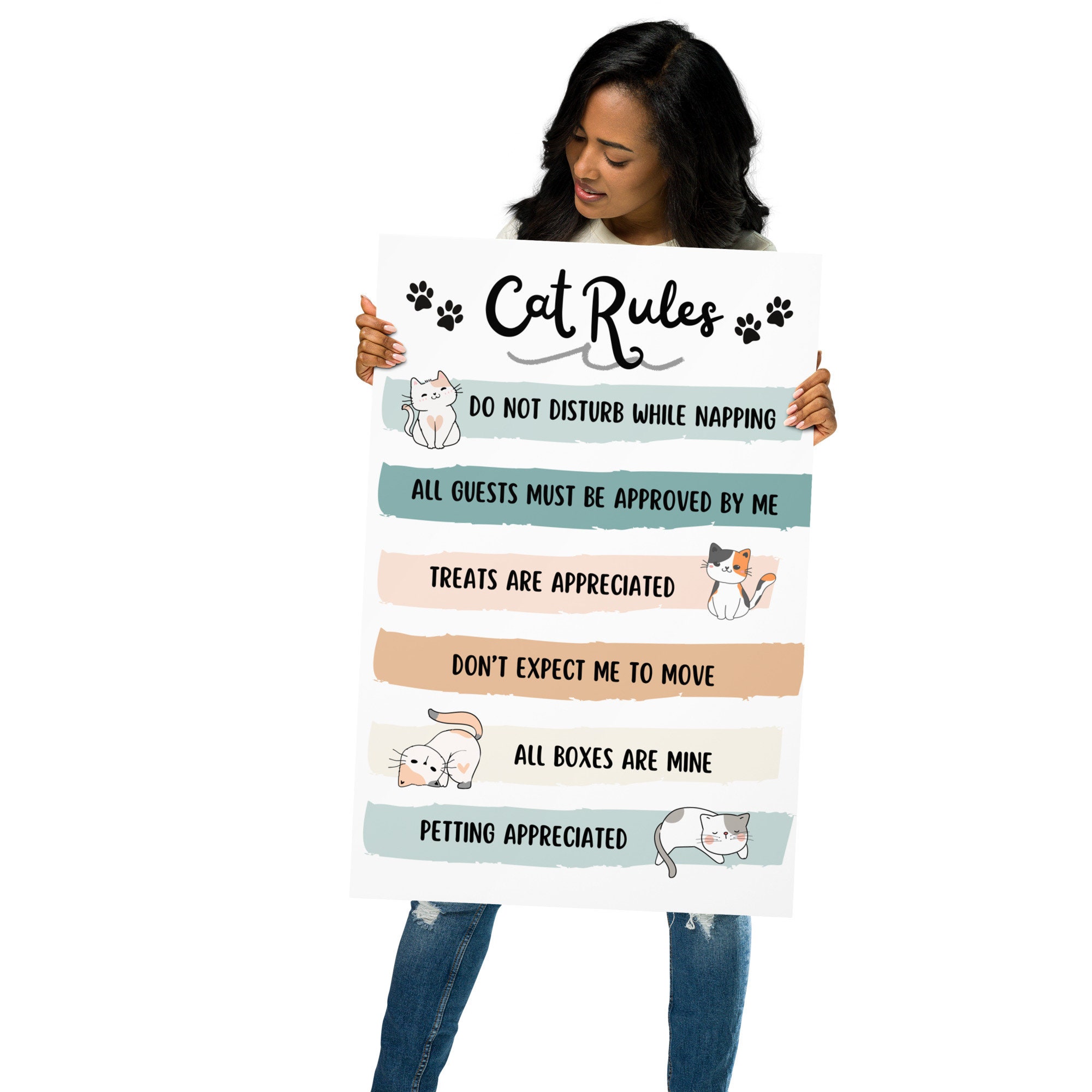 Cat Rules Poster Cat Lover Gift Cute Kitty Poster Gift for Cat Mom ...