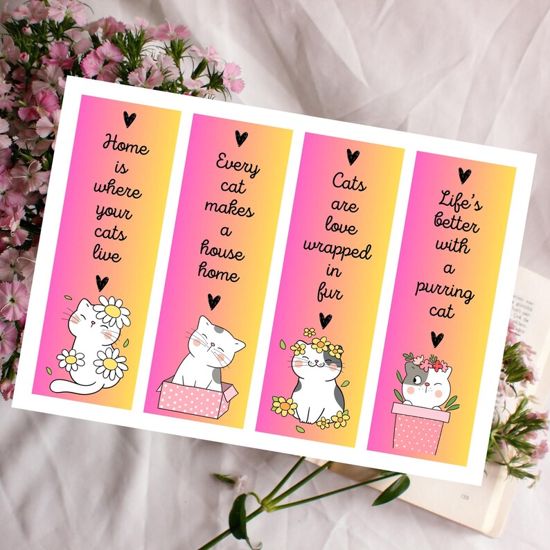 Printable Cute Cats Quotes Bookmarks, Quirky Bookish Gift, Reader's ...