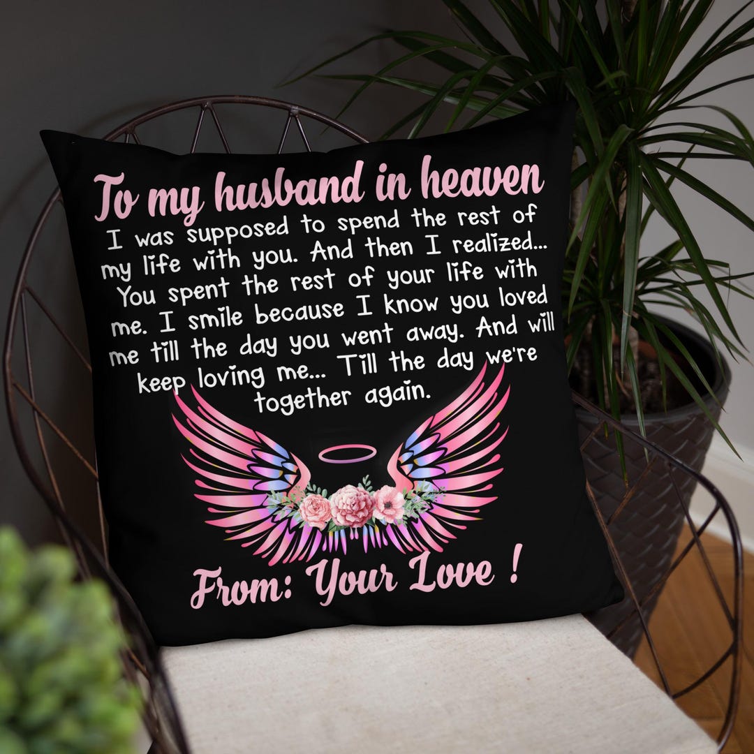 To My Husband in Heaven Memorial Pillow, Sympathy Gift for Widows ...