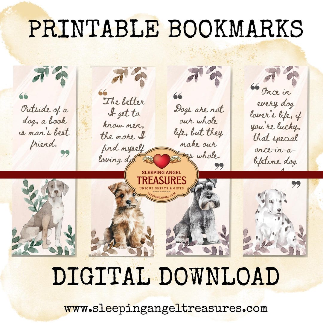 Printable Cute Dogs Quotes Bookmarks, Quirky Bookish Gift, Reader's ...