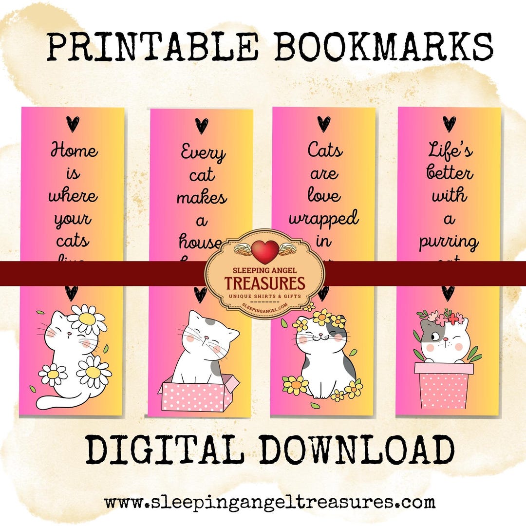 Printable Cute Cats Quotes Bookmarks, Quirky Bookish Gift, Reader's ...