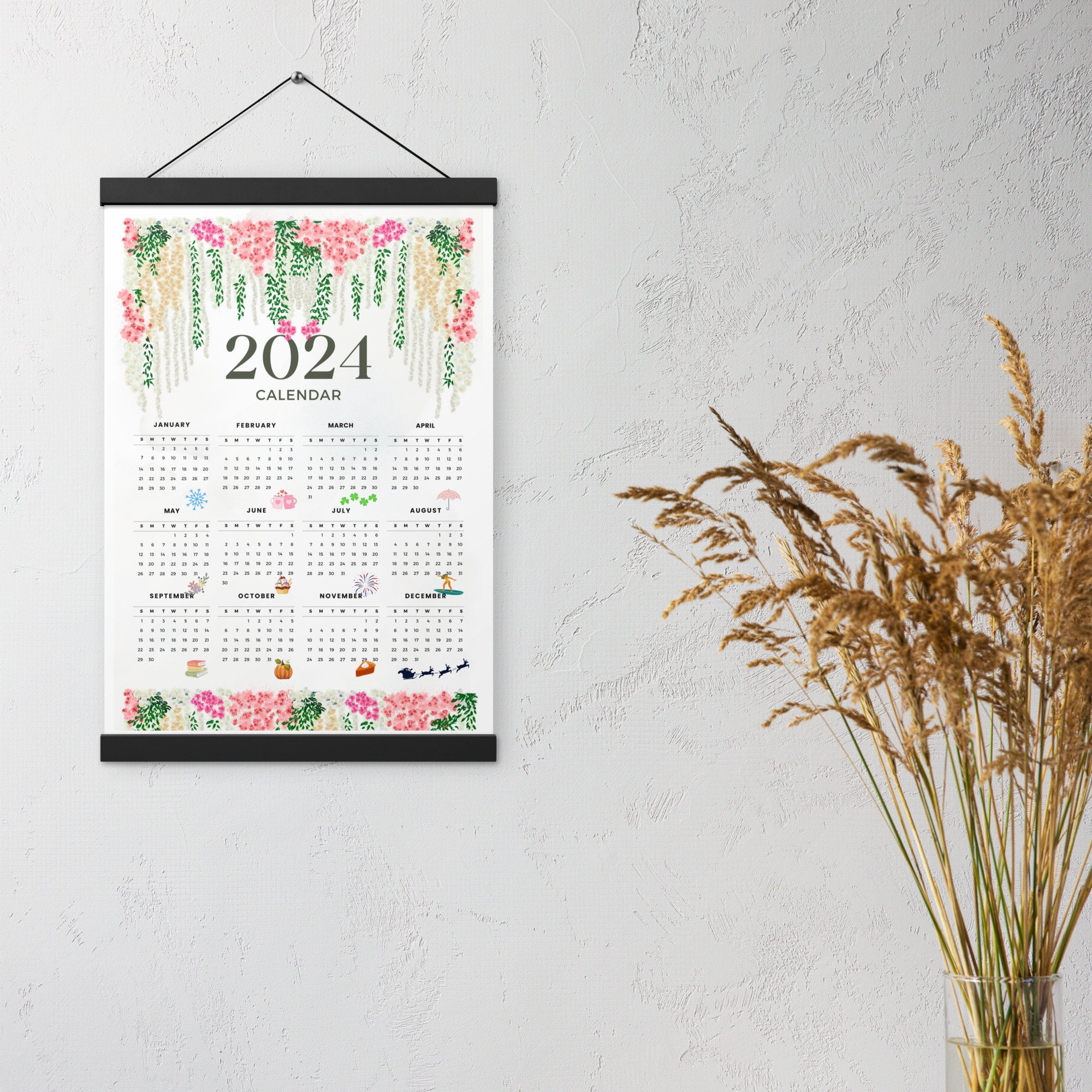 2024 Calendar Poster With Hangers 2024 Wall Calendar 2024 Poster - Etsy