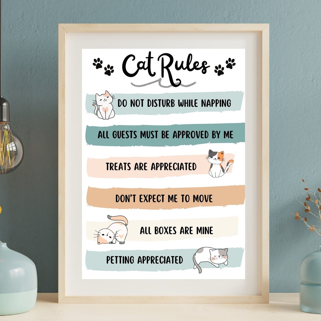 Cat Rules Poster Cat Lover Gift Cute Kitty Poster Gift for Cat Mom ...