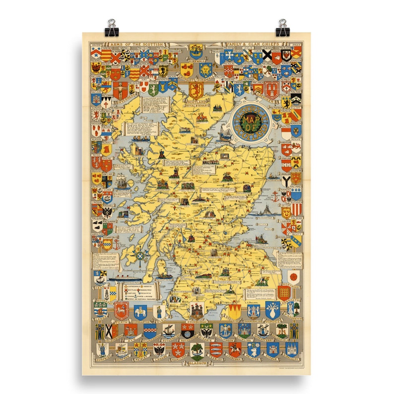 Scotland Clans Poster | Scotland Map | Scotland Lover Gift | Clans of ...
