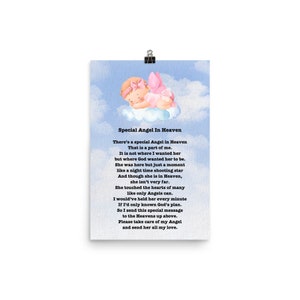 Baby Loss Poem Poster Angel Girl in Heaven Memorial Print, Stillbirth ...