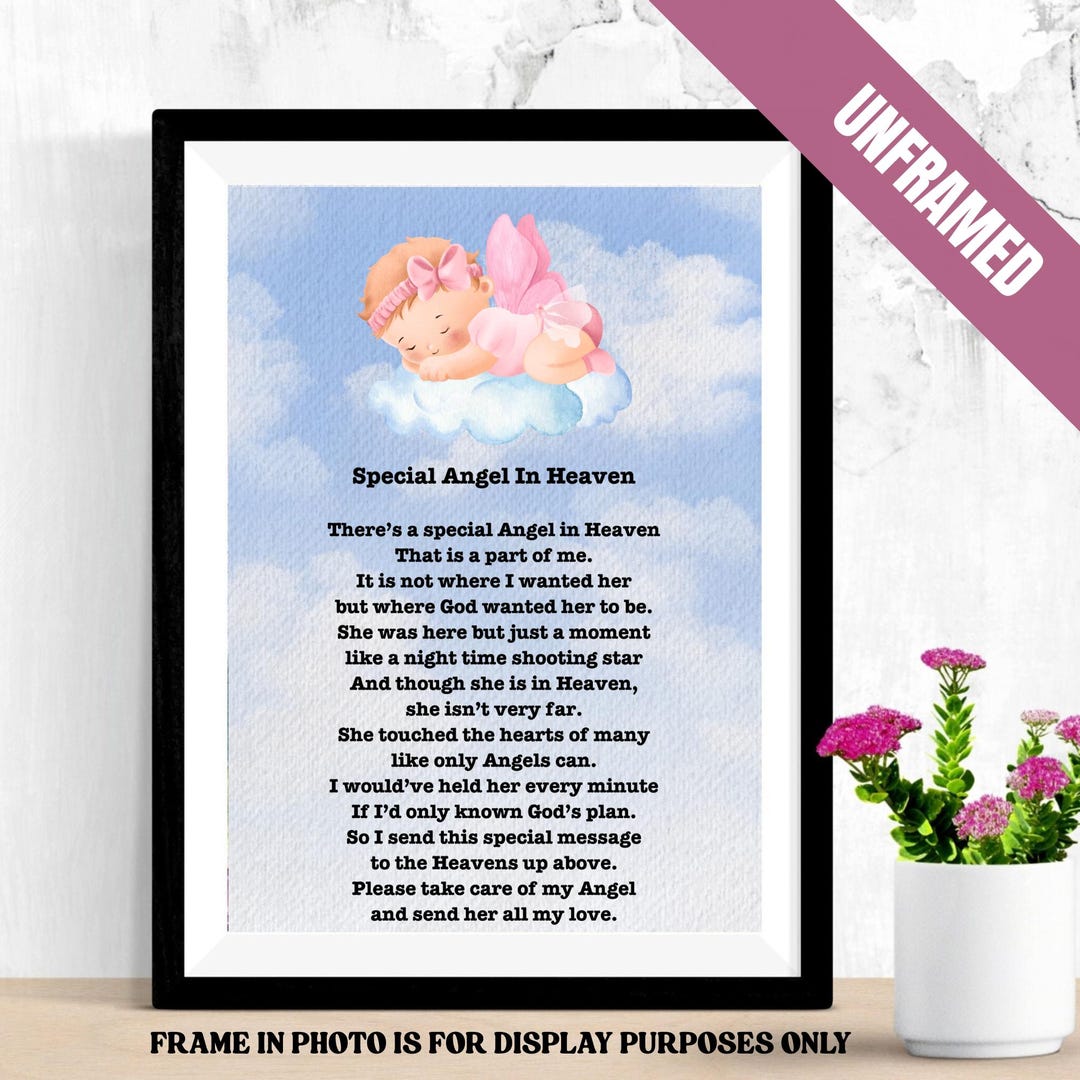 Baby Loss Poem Poster Angel Girl in Heaven Memorial Print, Stillbirth ...